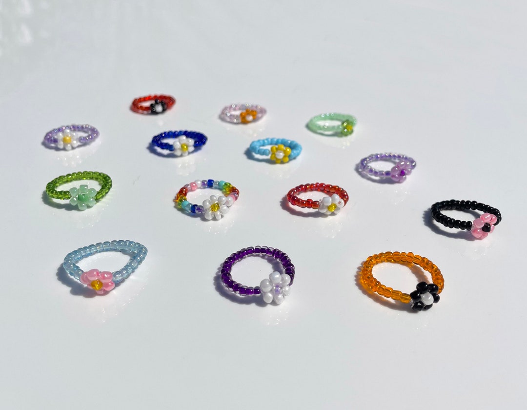 Kpop Inspired Colorful Dainty Beaded Flower Rings | Minimalist ...