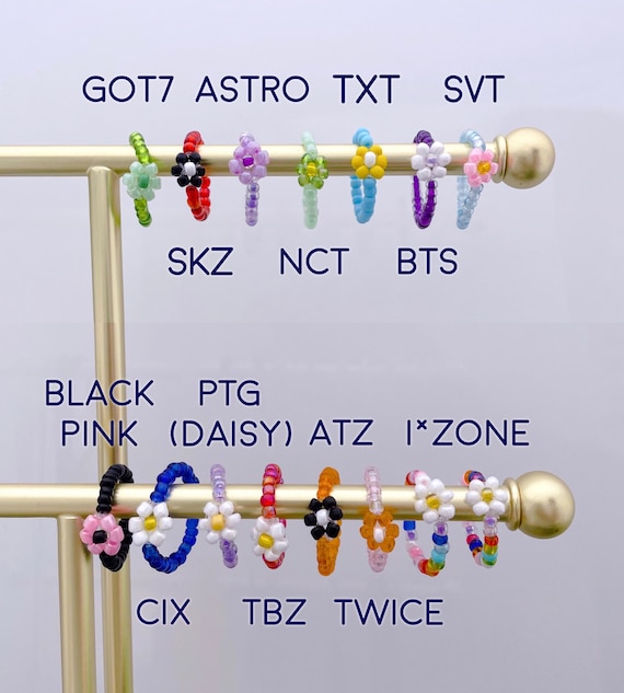Kpop Inspired Colorful Dainty Beaded Flower Rings Minimalist - Etsy