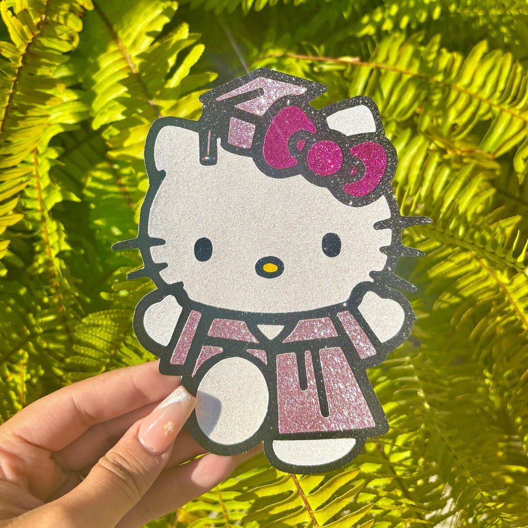 H K Glitter Graduation Kitty Topper | Kitty Flower Bouquet Topper ...
