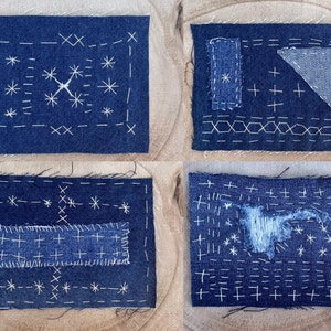 Patches of Different Sizes of Denim Hand Sewn With the Japanese Sashiko ...