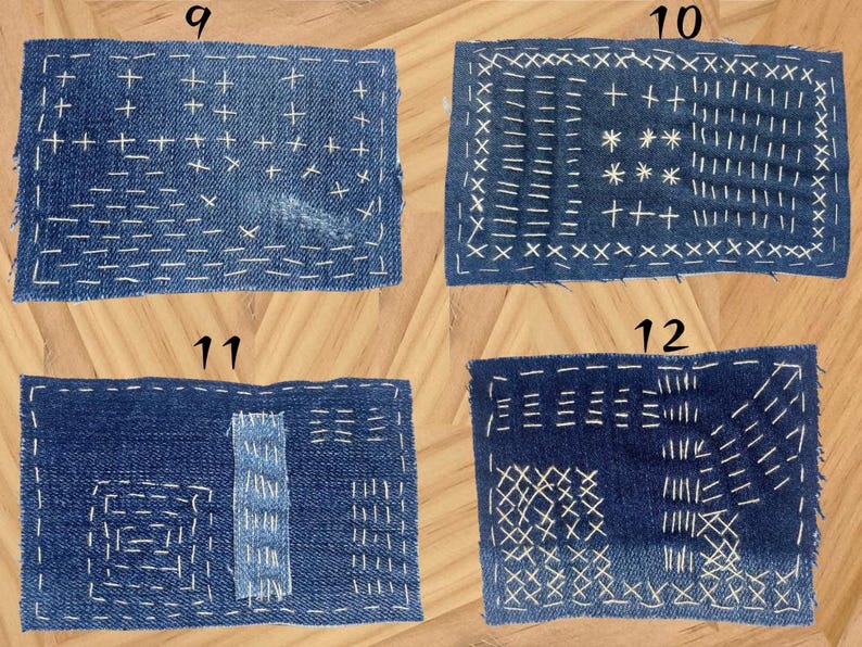 Patches of Different Sizes of Denim Hand Sewn With the Japanese Sashiko ...