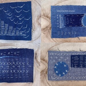 Patches of Different Sizes of Denim Hand Sewn With the Japanese Sashiko ...