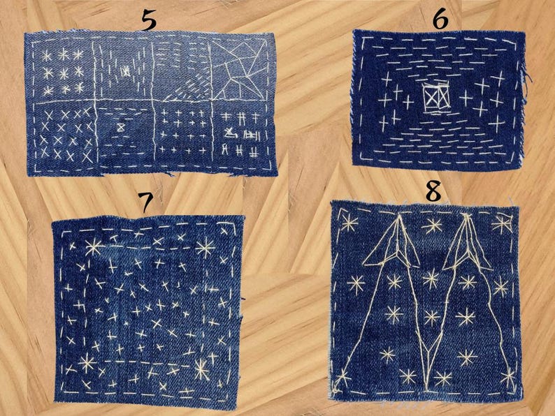 Patches of Different Sizes of Denim Hand Sewn With the Japanese Sashiko ...