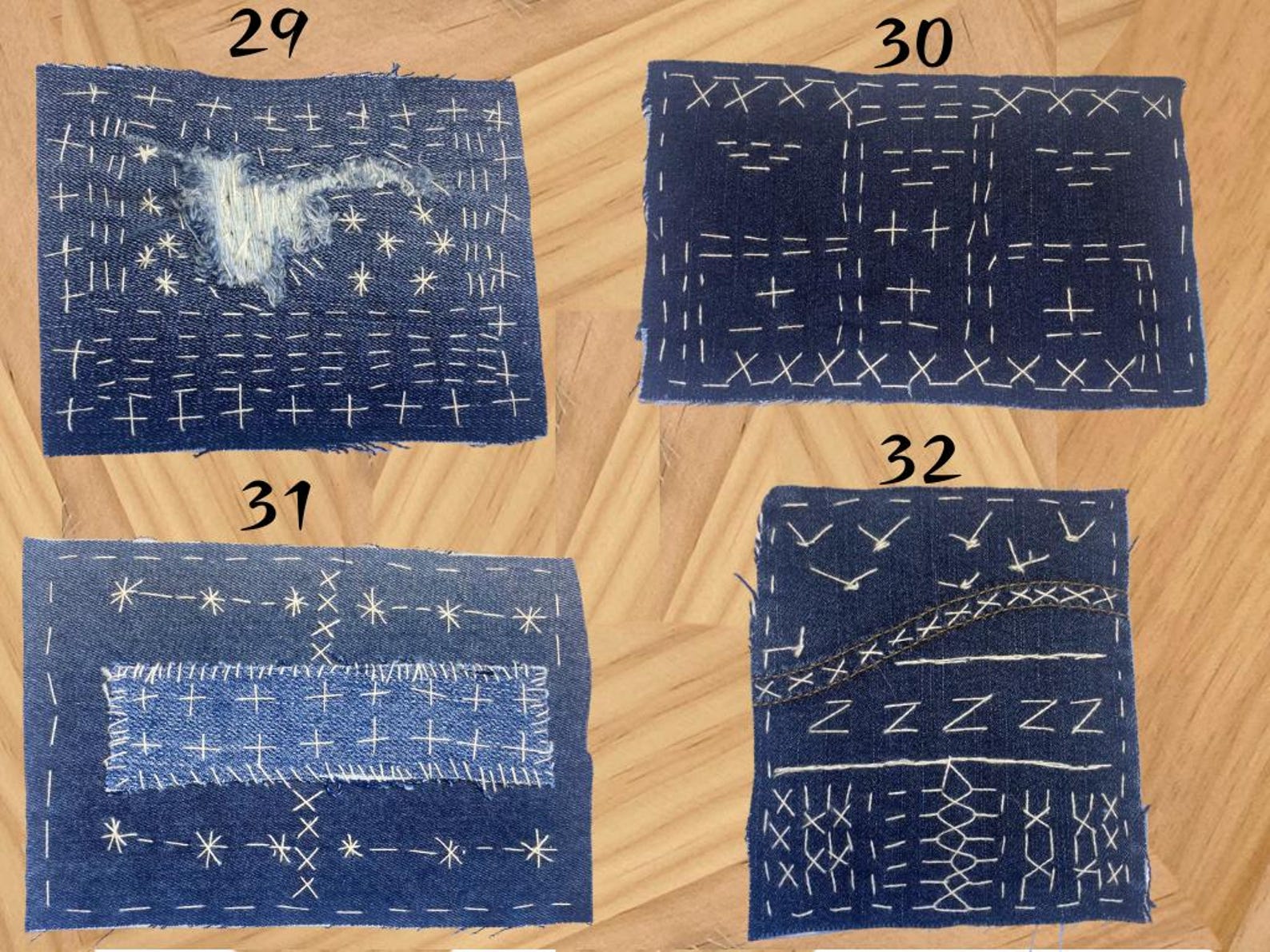 Patches of Different Sizes of Denim Hand Sewn With the Japanese Sashiko ...