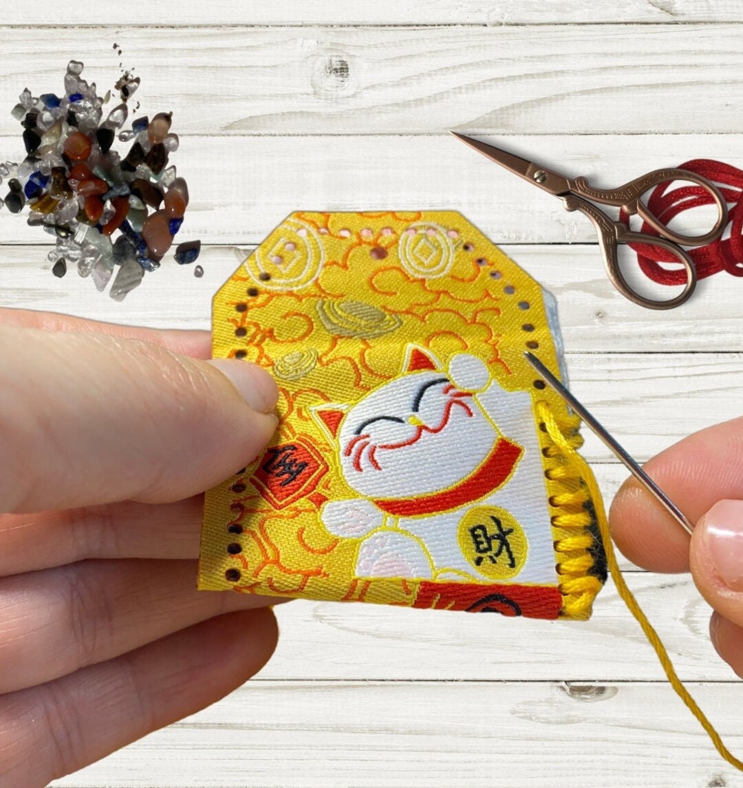Yellow Lucky Cat Amulet Kawaii Gift, DIY Kit Embroidery Amulet, Sewing ...