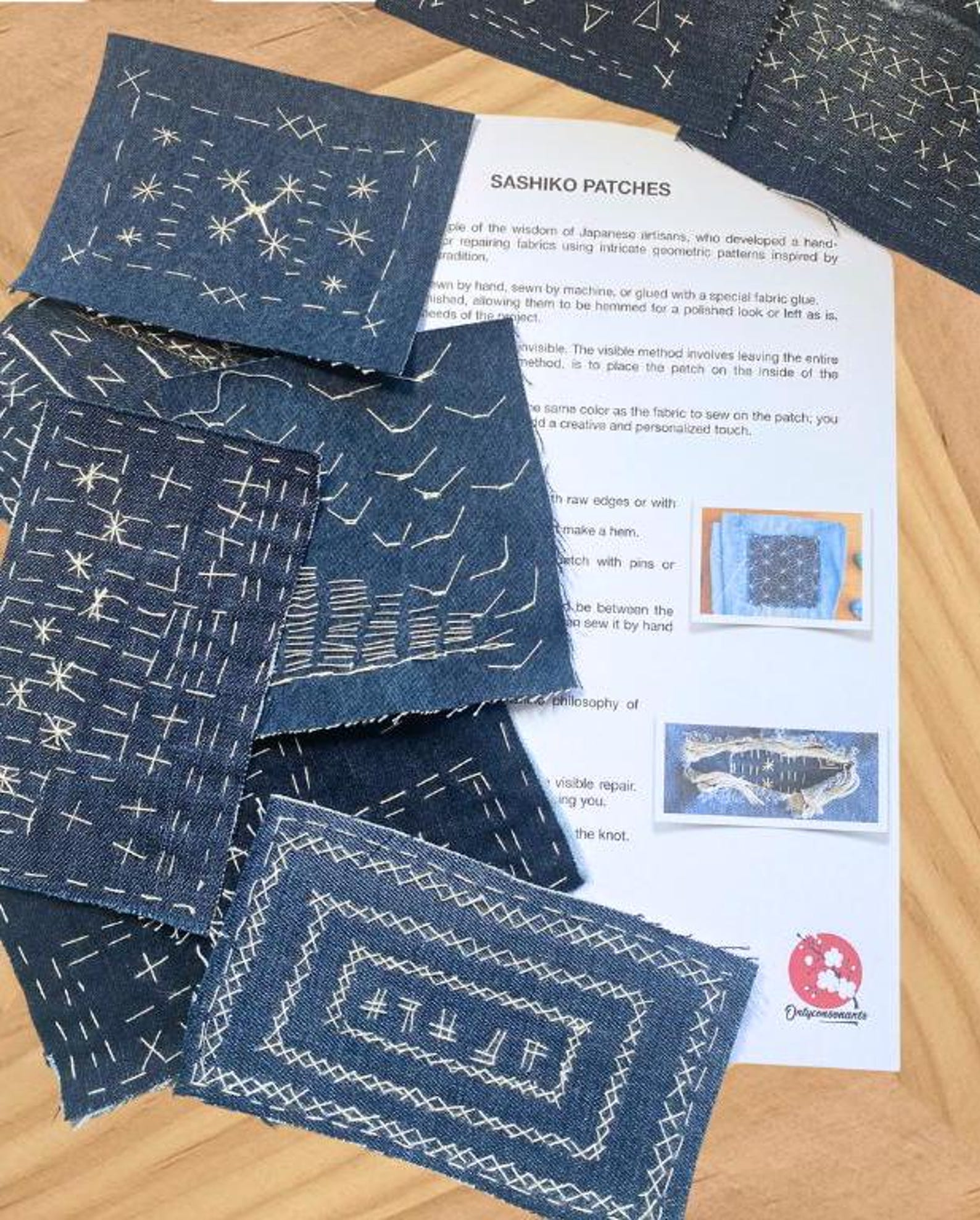 Patches of Different Sizes of Denim Hand Sewn With the Japanese Sashiko ...