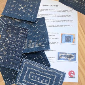 Patches of Different Sizes of Denim Hand Sewn With the Japanese Sashiko ...