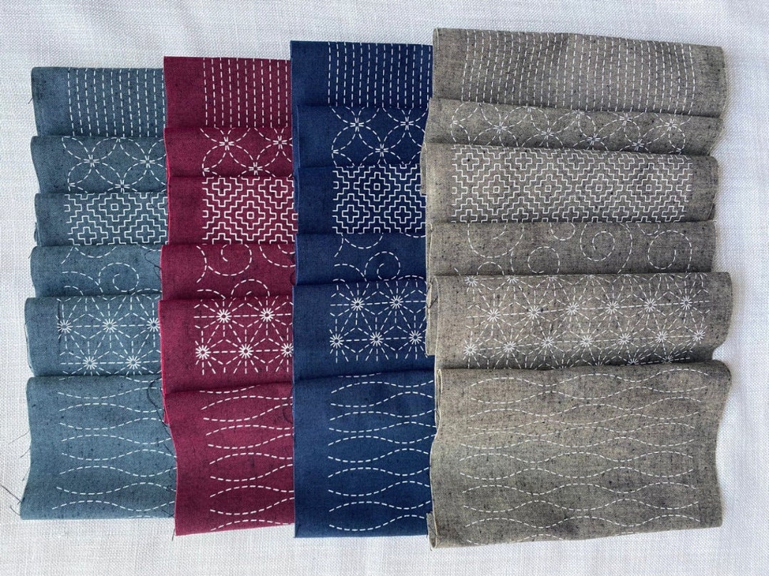 Sashiko Panel With 6 Traditional Japanese Motifs on Pre-painted Wash ...
