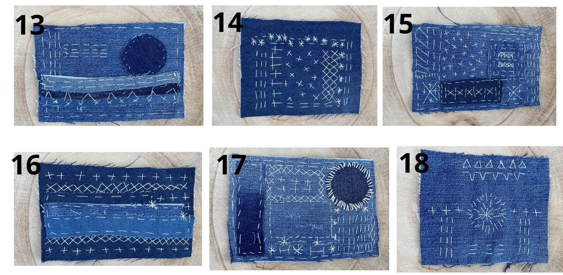 Patches of Different Sizes of Denim Hand Sewn With the Japanese Sashiko ...