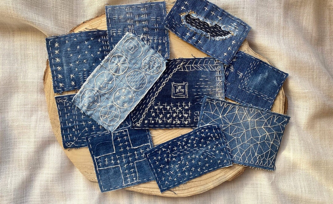 Hand-sewn Sashiko Patches of Different Sizes Made of Recycled Denim ...