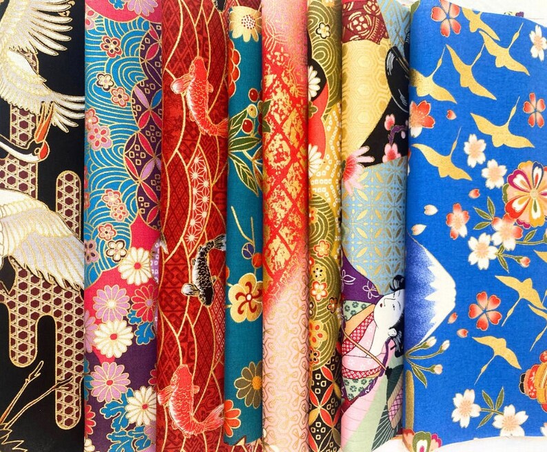 8 Pre-cut Square Japanese Designer Fabrics of High Quality Cotton ...