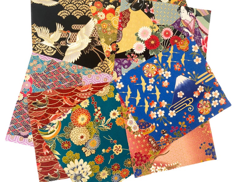 8 Pre-cut Square Japanese Designer Fabrics of High Quality Cotton ...