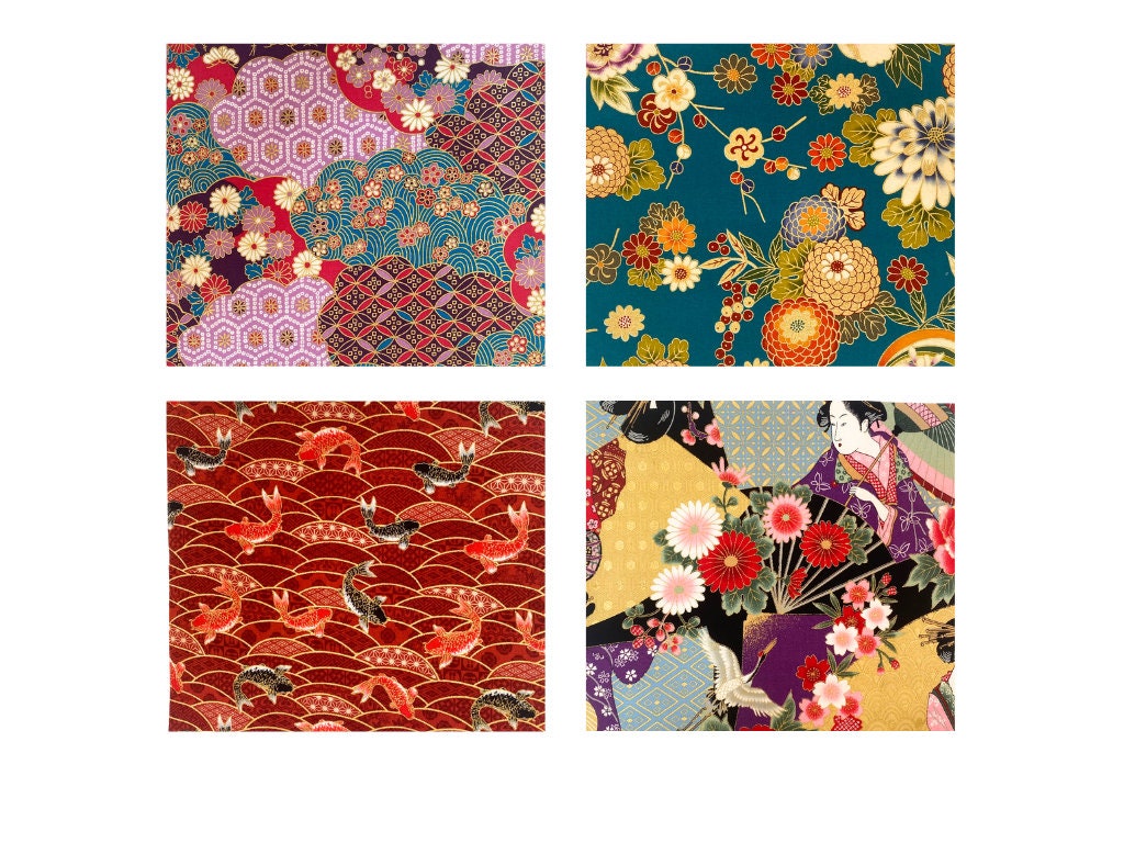 8 Pre-cut Square Japanese Designer Fabrics of High Quality Cotton ...