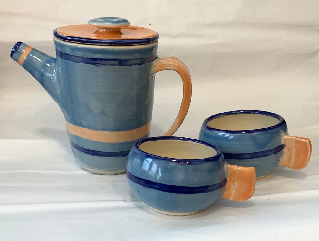 Blue and Orange Tea Set - Etsy