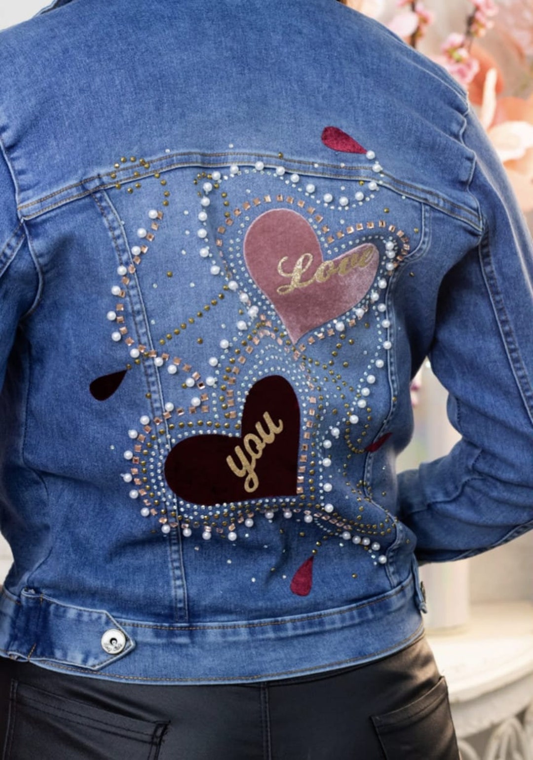 Heart & Pearls Denim Jacket Denim Jacket - Etsy