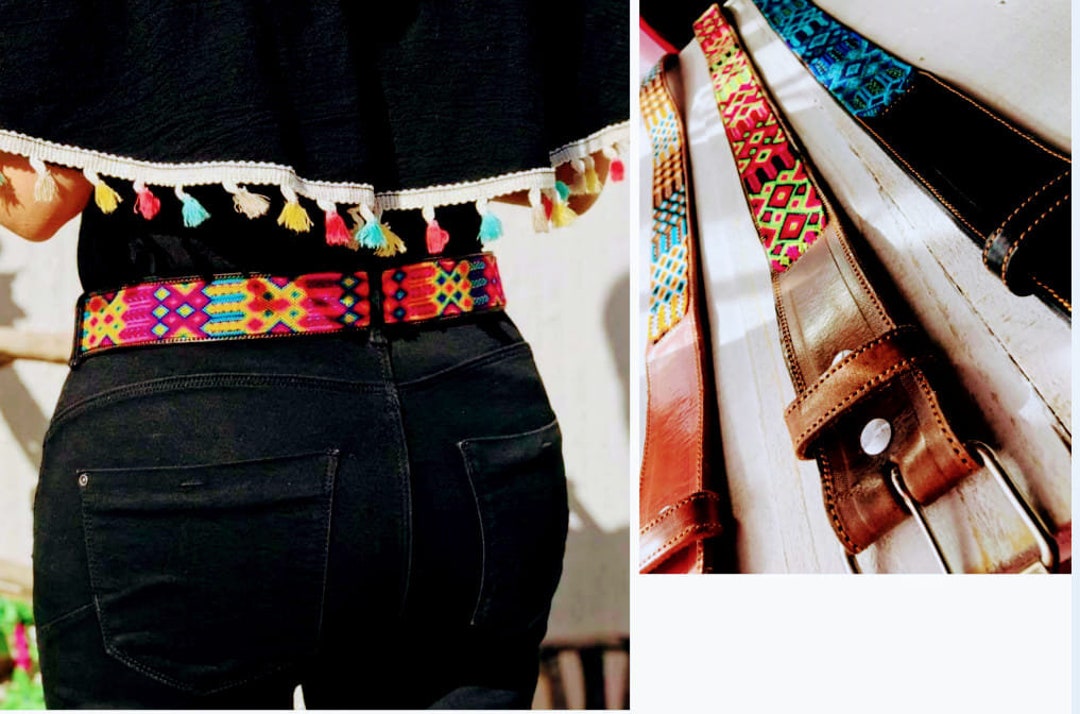 Mexican Leather Belt/ Cinturón Artesanal Tejido/ Multicolored Leather ...