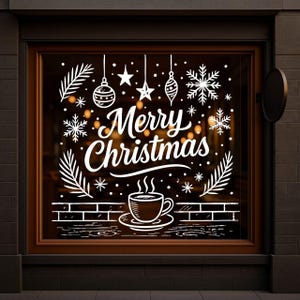 Merry Christmas Window Stencil | Holiday Cafe Decor (printable Template ...