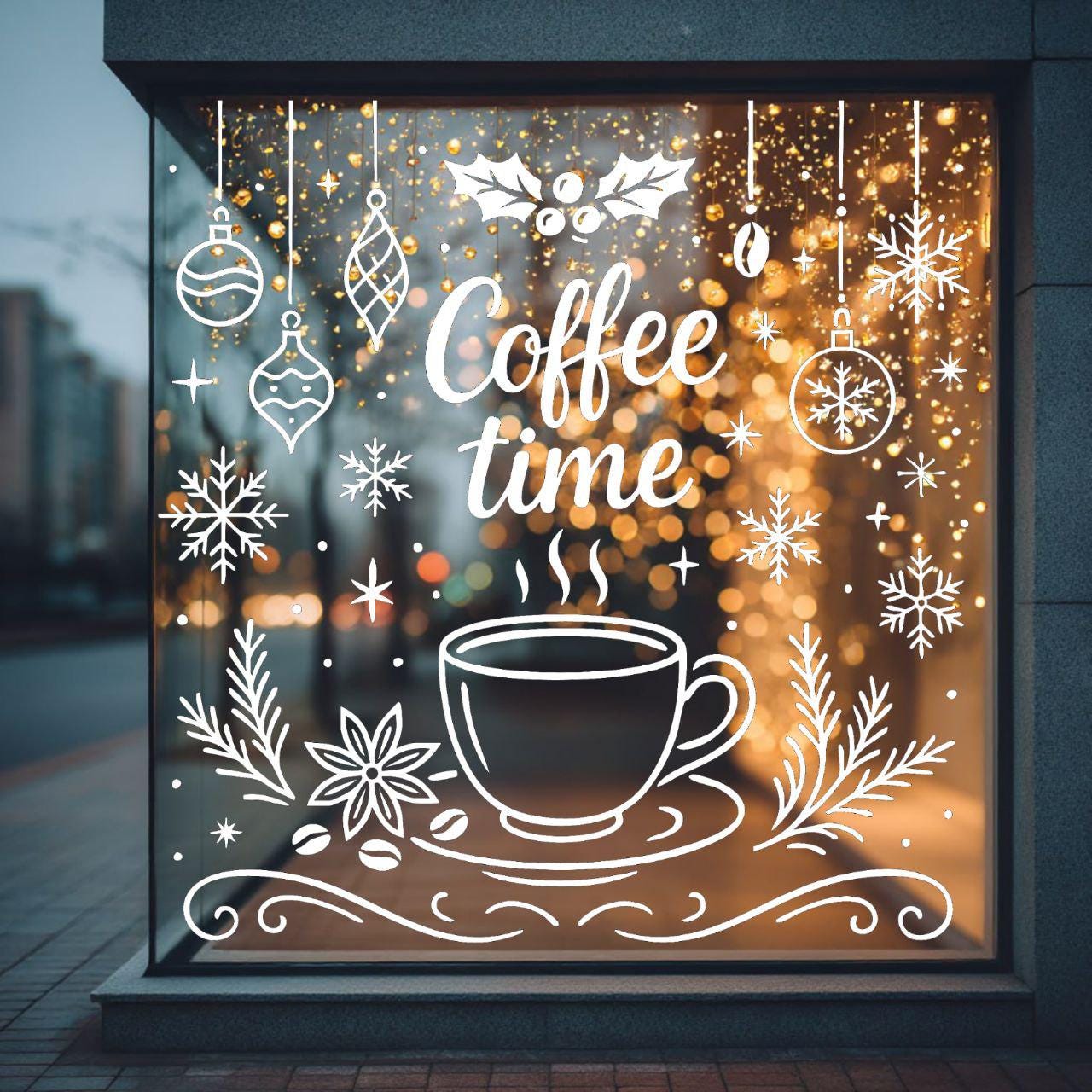 Coffee Shop Christmas Window Stencil | Cafe Holiday Decor (printable ...