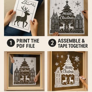 Christmas Window Stencil | Reindeer, Tree Scene (digital Download) - Etsy