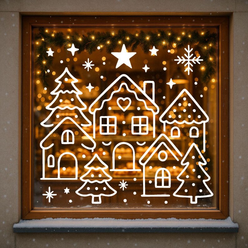 Christmas Window Stencil Set | Winter Village Printable Decor (PNG PDF SVG) - Etsy