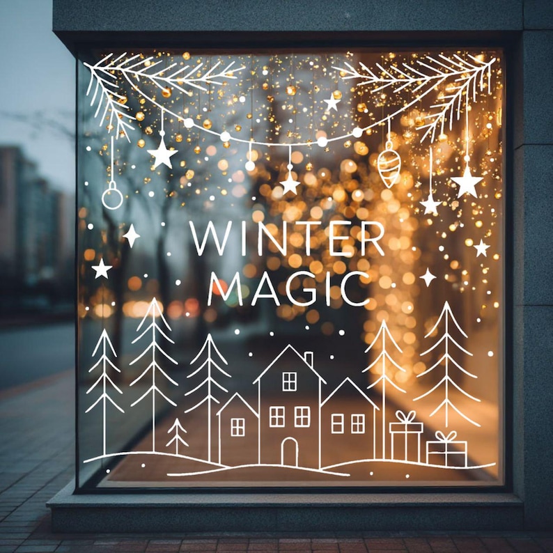 Christmas Window Stencil | Winter Village Scene (PNG PDF SVG) - Etsy