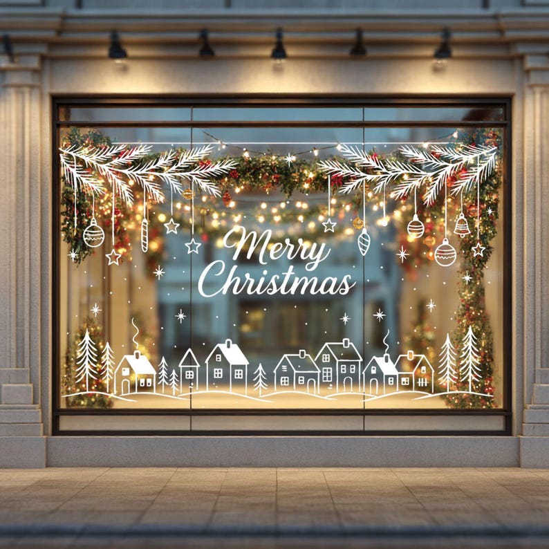 Merry Christmas Window Stencil | Business Holiday Decor (PNG PDF SVG ...