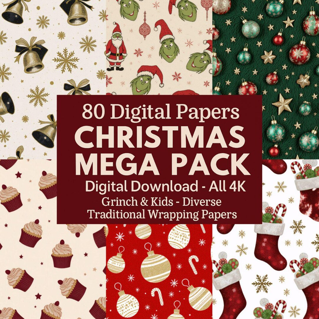 Christmas Digital Paper 4K Mega Pack | Grinch, Kids, Classic (instant ...