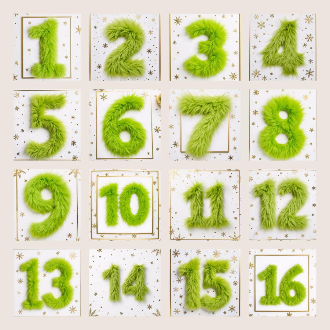 Fuzzy Green Advent Calendar Numbers 1-25 – Grinch Christmas (digital ...
