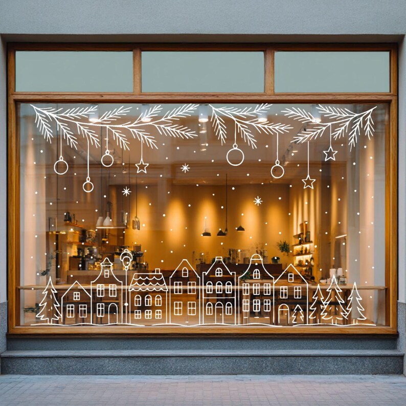 Storefront Christmas Village Window Stencil – Printable Holiday Scene ...