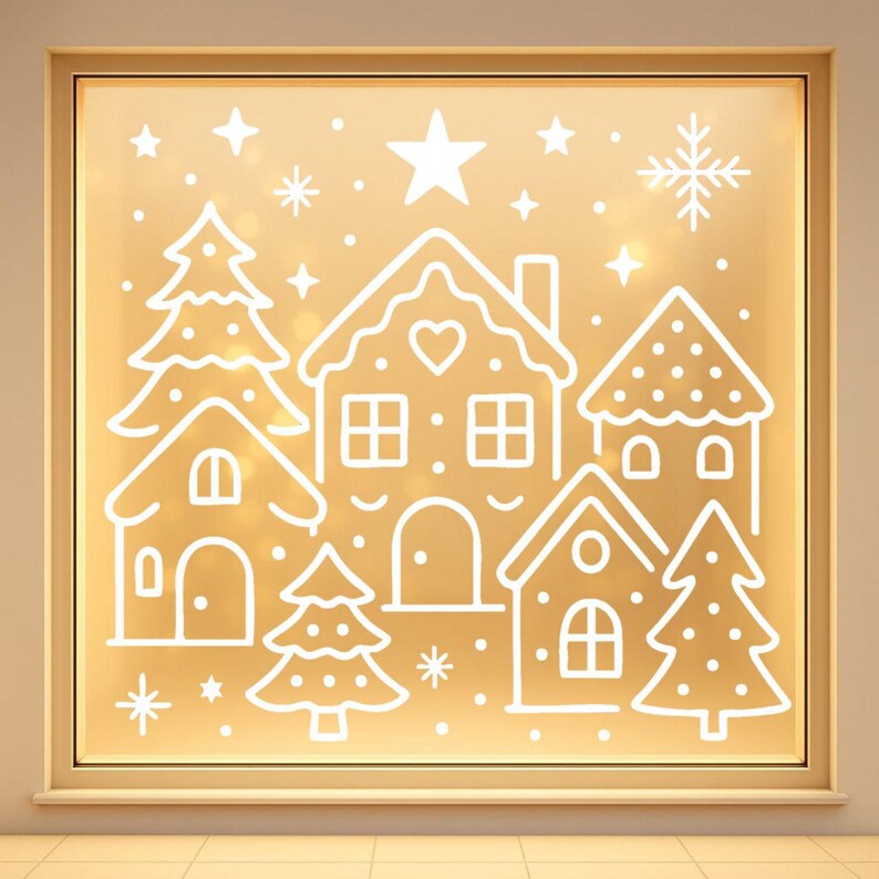 Christmas Window Stencil Set | Winter Village Printable Decor (PNG PDF SVG) - Etsy