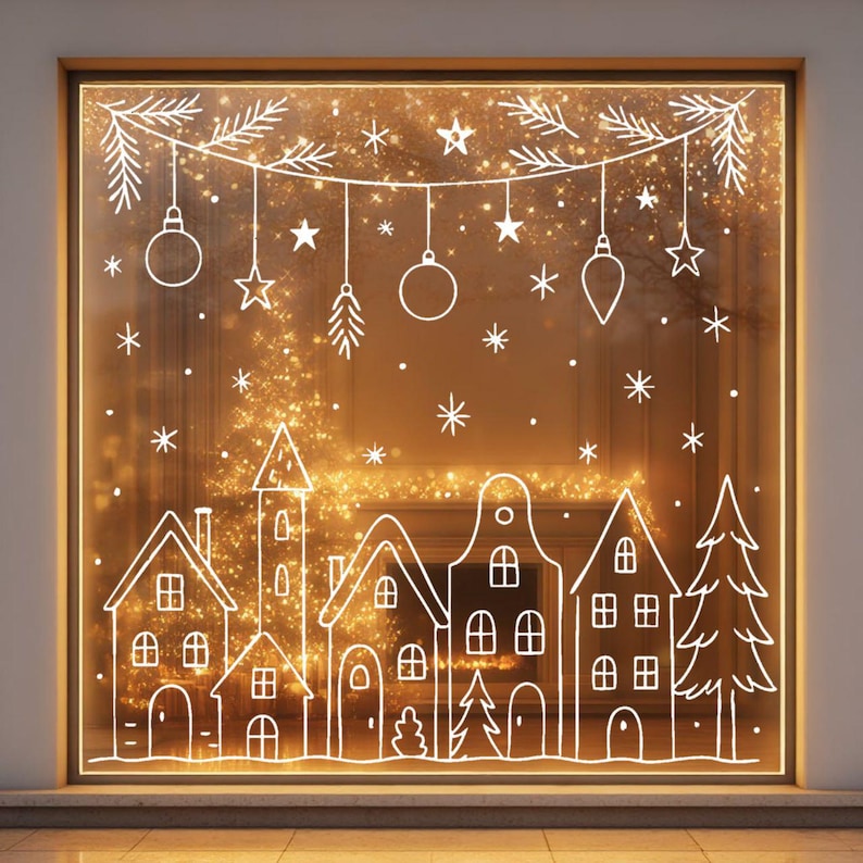 Christmas Window Stencil – Winter Village Template (digital Download) - Etsy