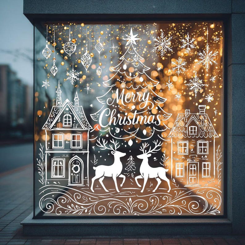 Christmas Window Stencil | Reindeer, Tree Scene (digital Download) - Etsy