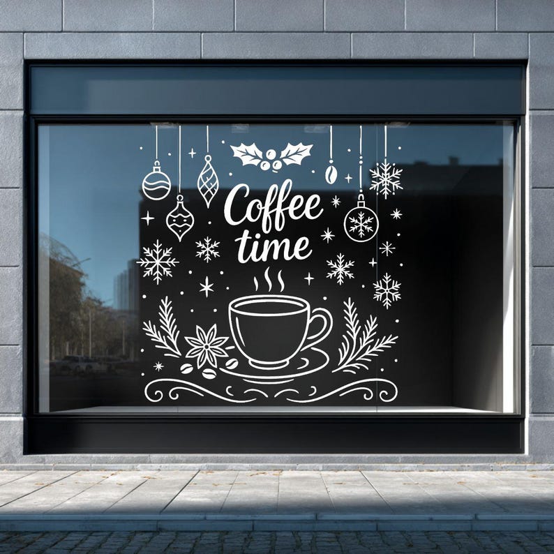 Coffee Shop Christmas Window Stencil | Cafe Holiday Decor (printable ...