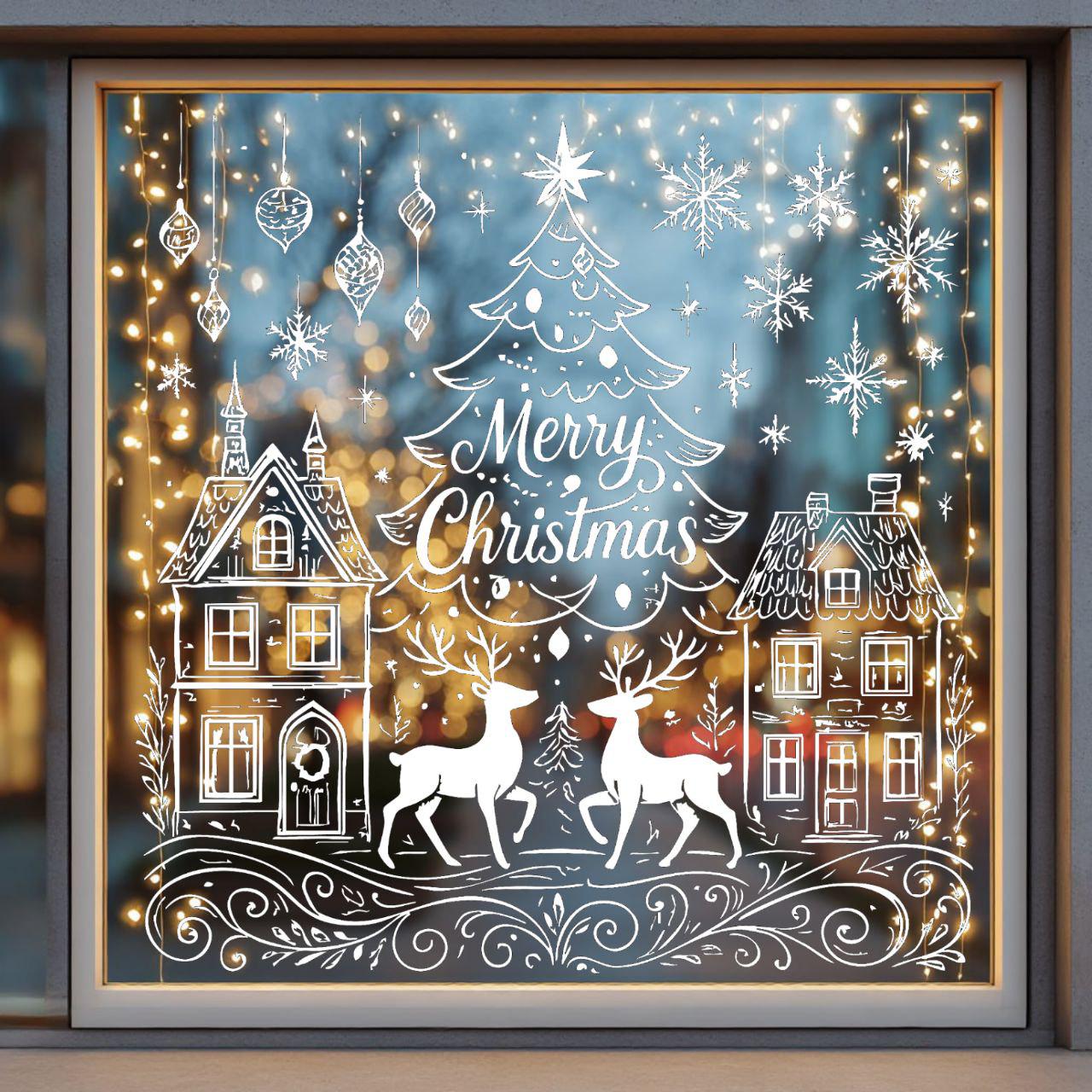Christmas Window Stencil | Reindeer, Tree Scene (digital Download) - Etsy