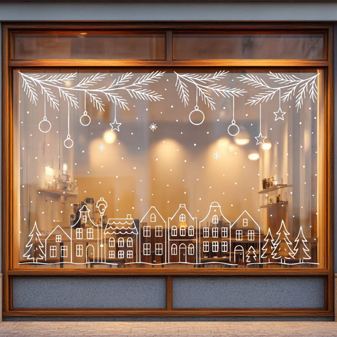 Storefront Christmas Village Window Stencil – Printable Holiday Scene ...