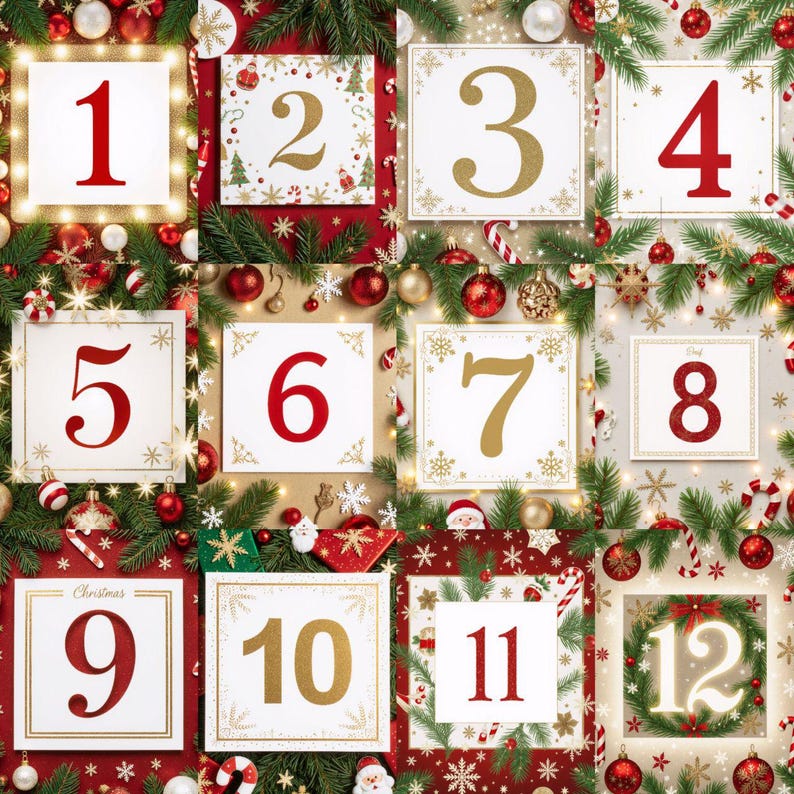 Printable Advent Calendar Numbers 1-25 | DIY Christmas Decor (digital ...