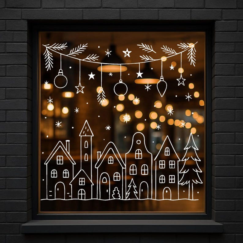 Christmas Window Stencil – Winter Village Template (digital Download) - Etsy