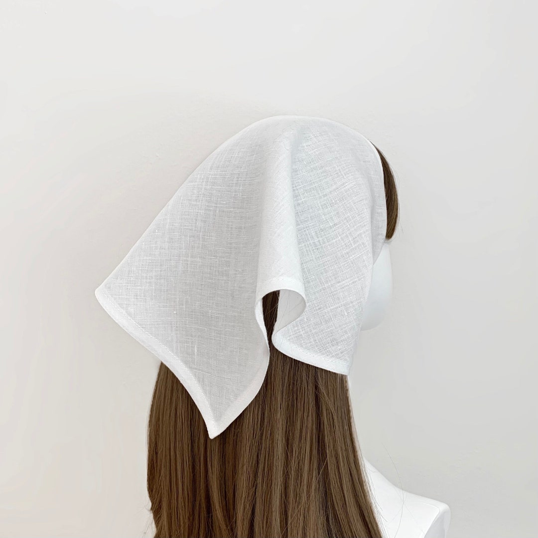 White Linen Self Tie Triangle Head Scarf - Headband, Hair Tie, Hair ...