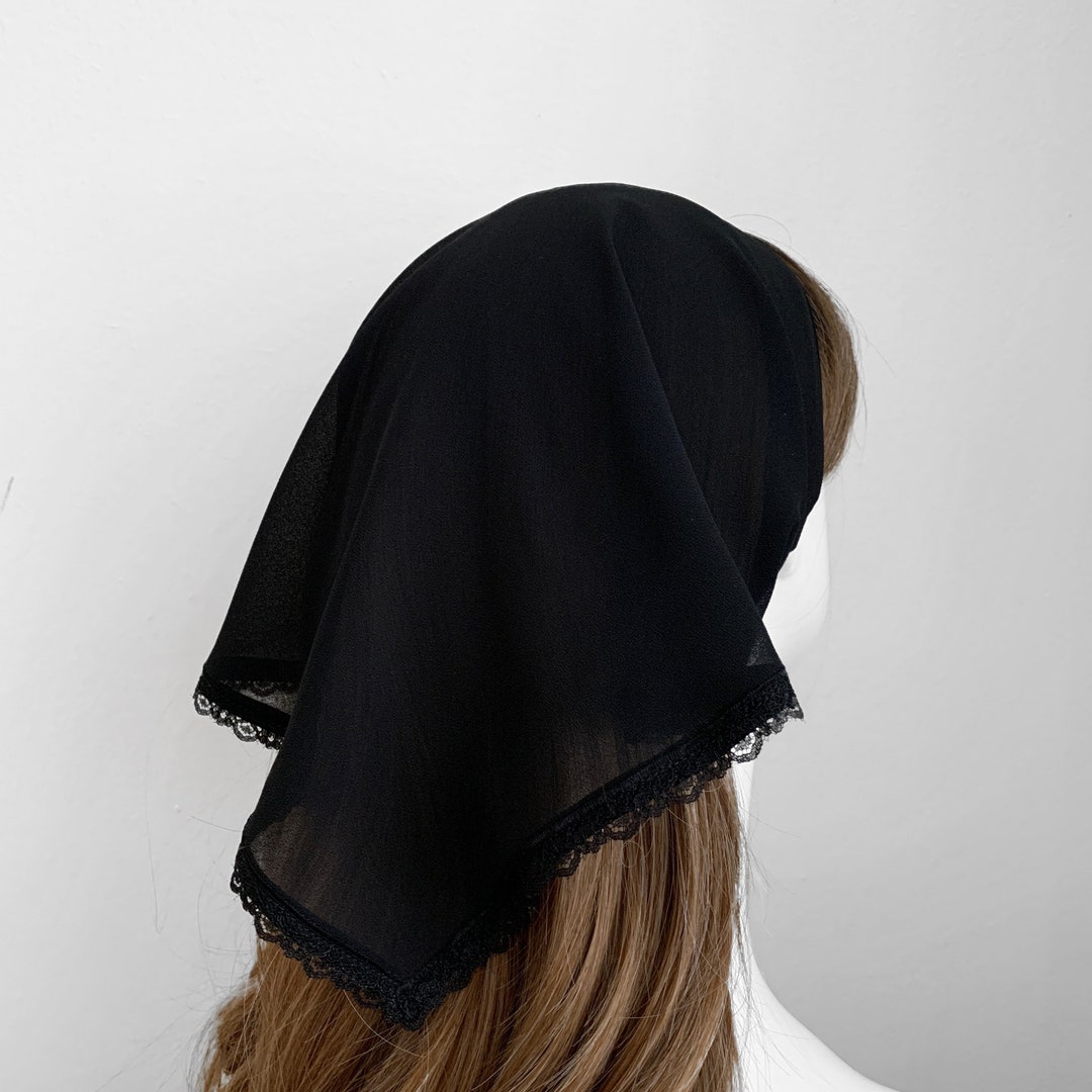 Chiffon Lace Trim Self Tie Triangle Head Scarf Sheer - Etsy