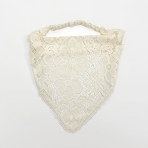 Cream Lace Sheer Triangle Headband With Lace Trim - Head Scarf, Elastic ...