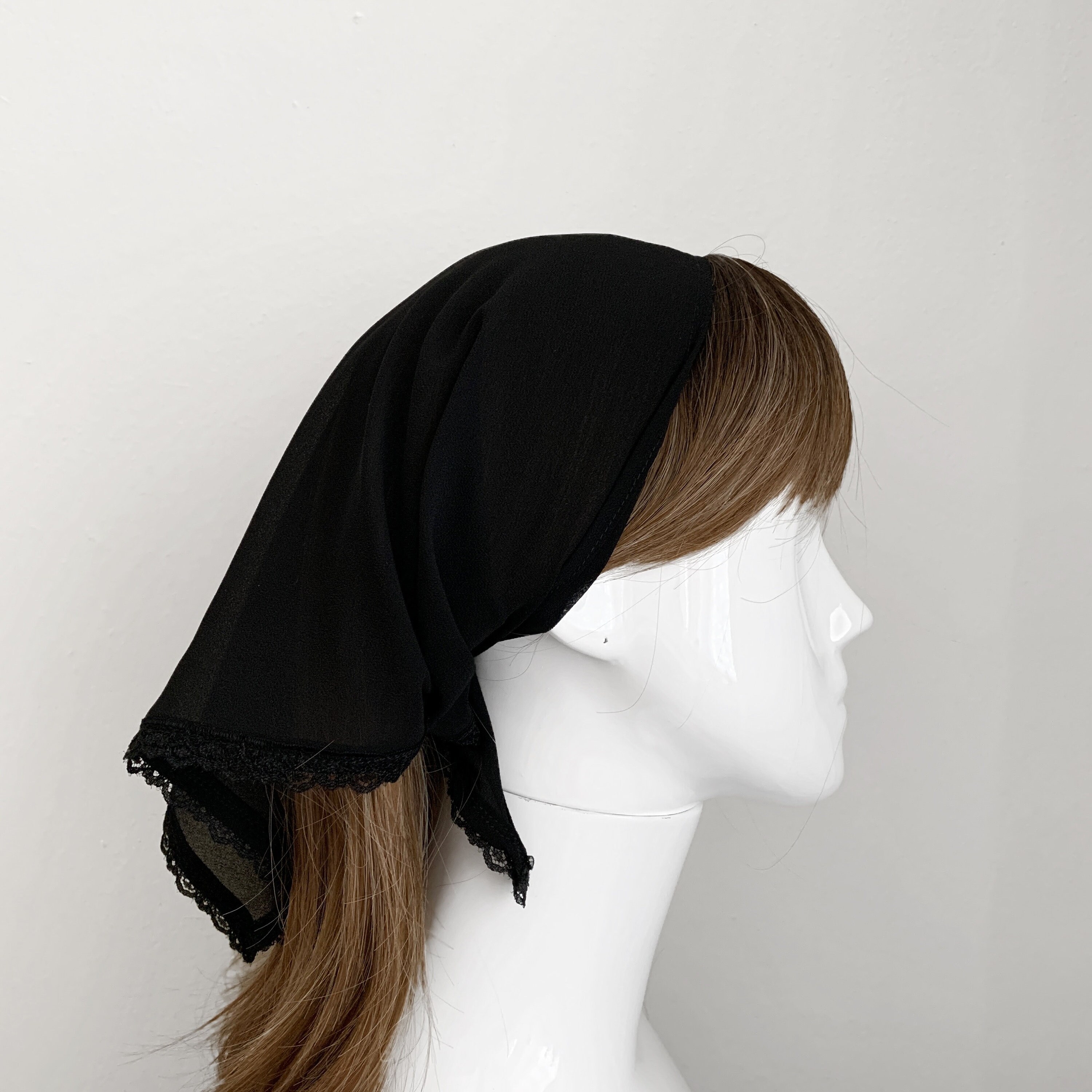 Chiffon Lace Trim Self Tie Triangle Head Scarf - Sheer Lightweight ...