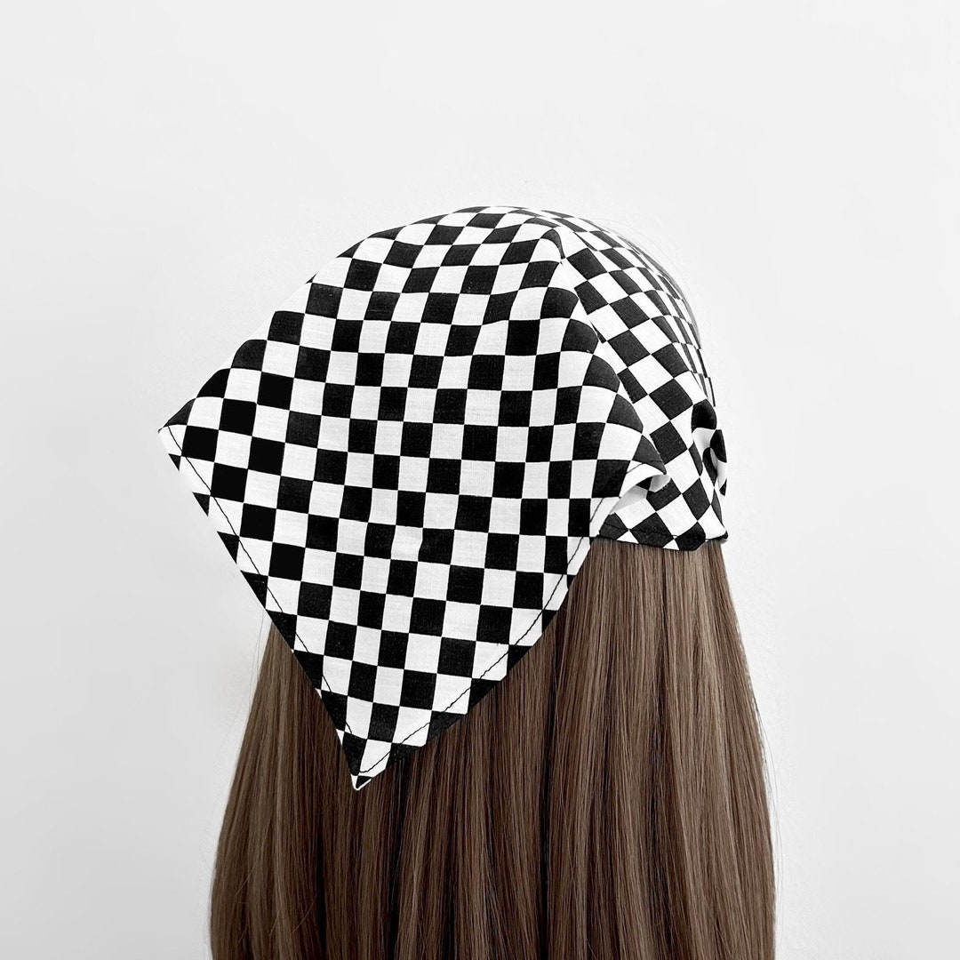 Checkered Cotton Triangle Headband - Hair Scarf, Hair Bandana, Kercheif ...