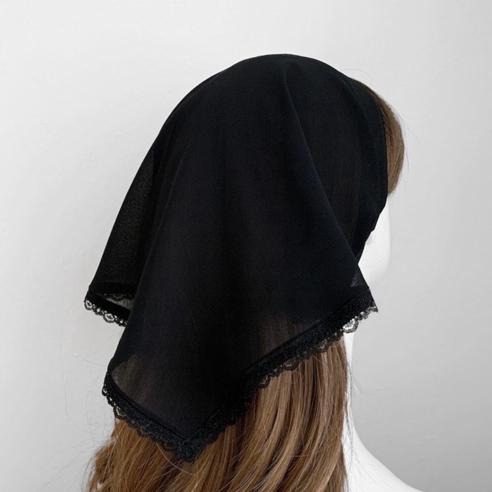 Chiffon Lace Trim Self Tie Triangle Head Scarf - Sheer Lightweight ...