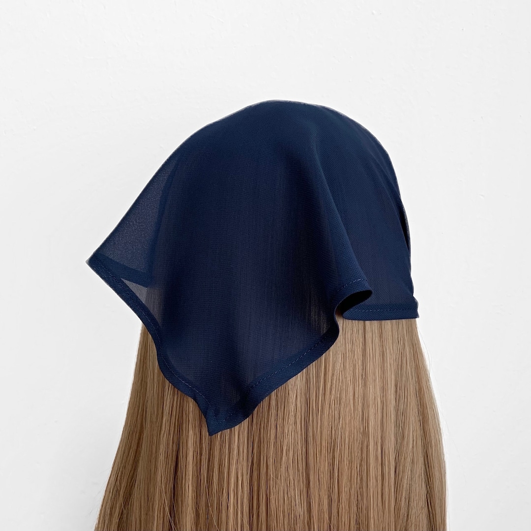 Navy Chiffon Sheer Triangle Headband Head Scarf, Wrap Elastic Headband ...