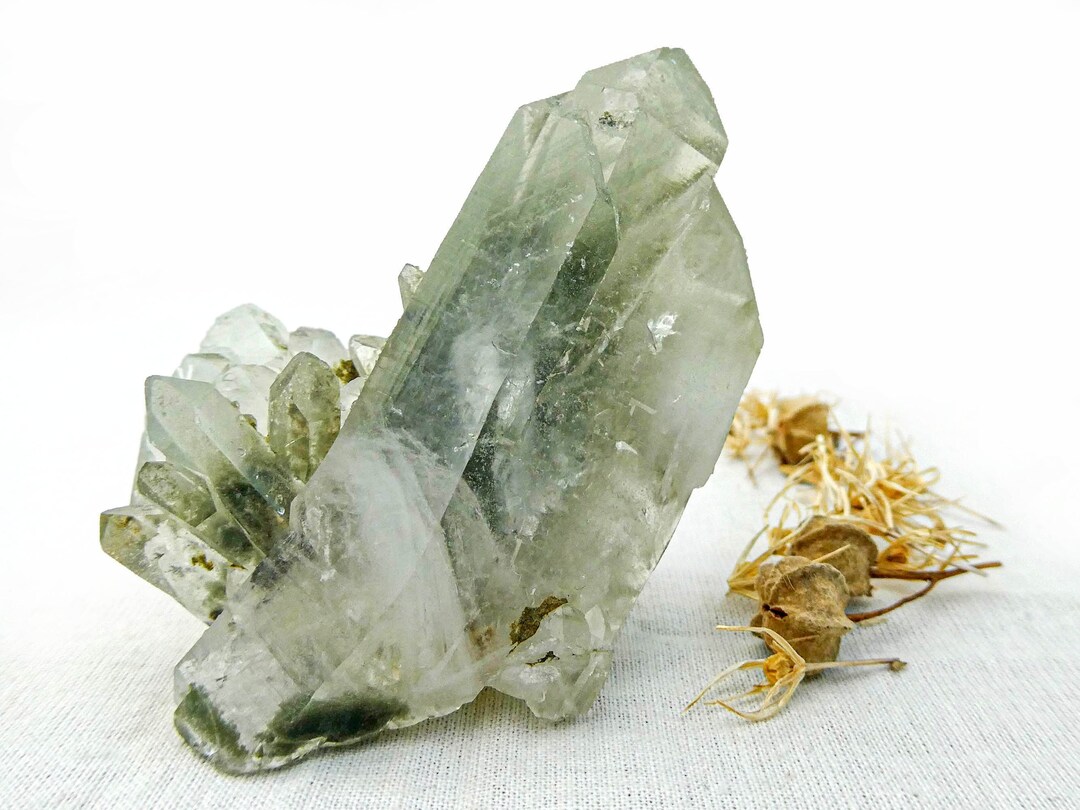 Chlorite Quartz Crystal Specimen: Raw Green Lodolite Cluster - Etsy ...