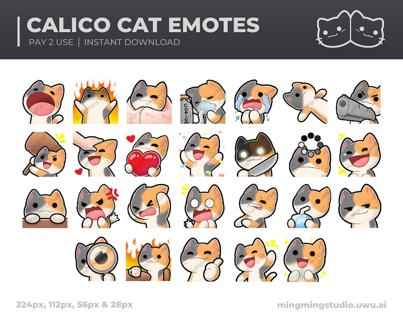 Calico Cat Emotes | 26 Cute Cat Emotes for Twitch And/or Discord ...
