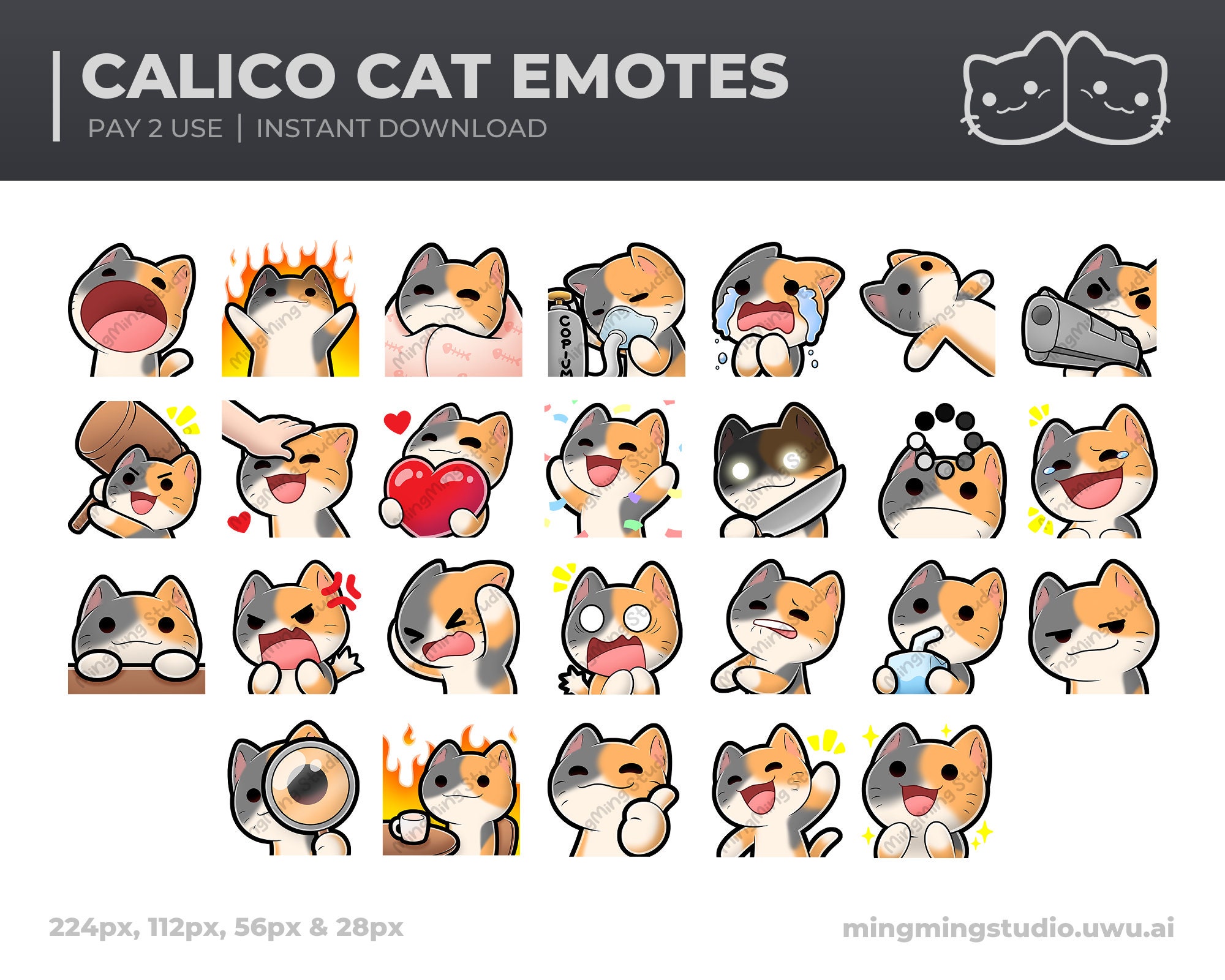 Calico Cat Emotes | 26 Cute Cat Emotes for Twitch And/or Discord ...