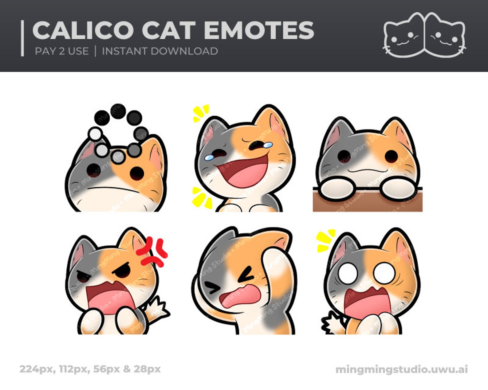 Calico Cat Emotes 6 Cute Cat Emotes for Your Twitch, Youtube And/or ...