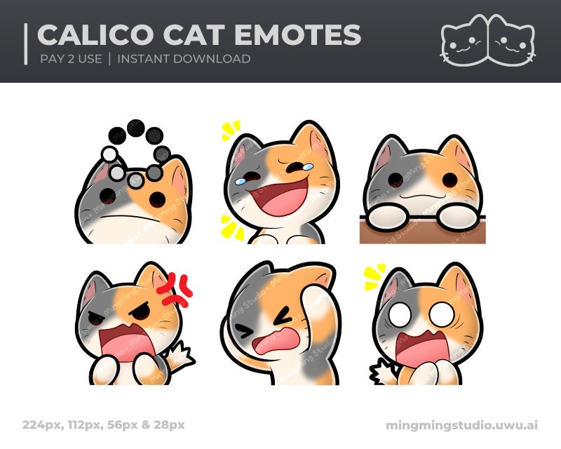 Calico Cat Emotes 6 Cute Cat Emotes for Your Twitch, Youtube And/or ...