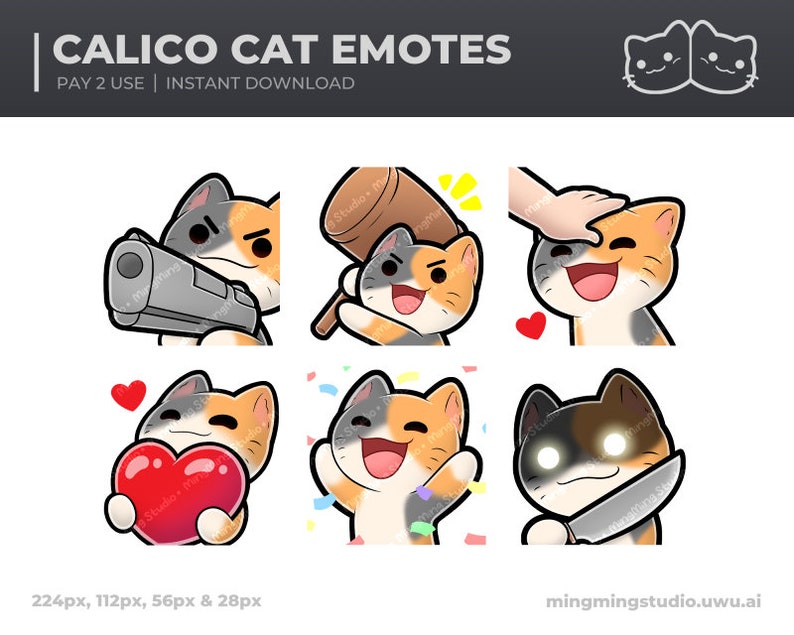 Calico Cat Emotes 6 Cute Cat Emotes for Your Twitch Youtube - Etsy